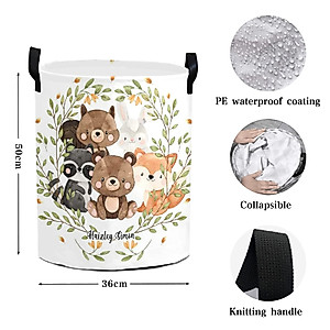 Cute Woodland Animals Personalized Laundry Basket Clothes Hamper Storage Handle Waterproof Collapsible Large Capacity for Bedroom Bathroom Toy Decoration