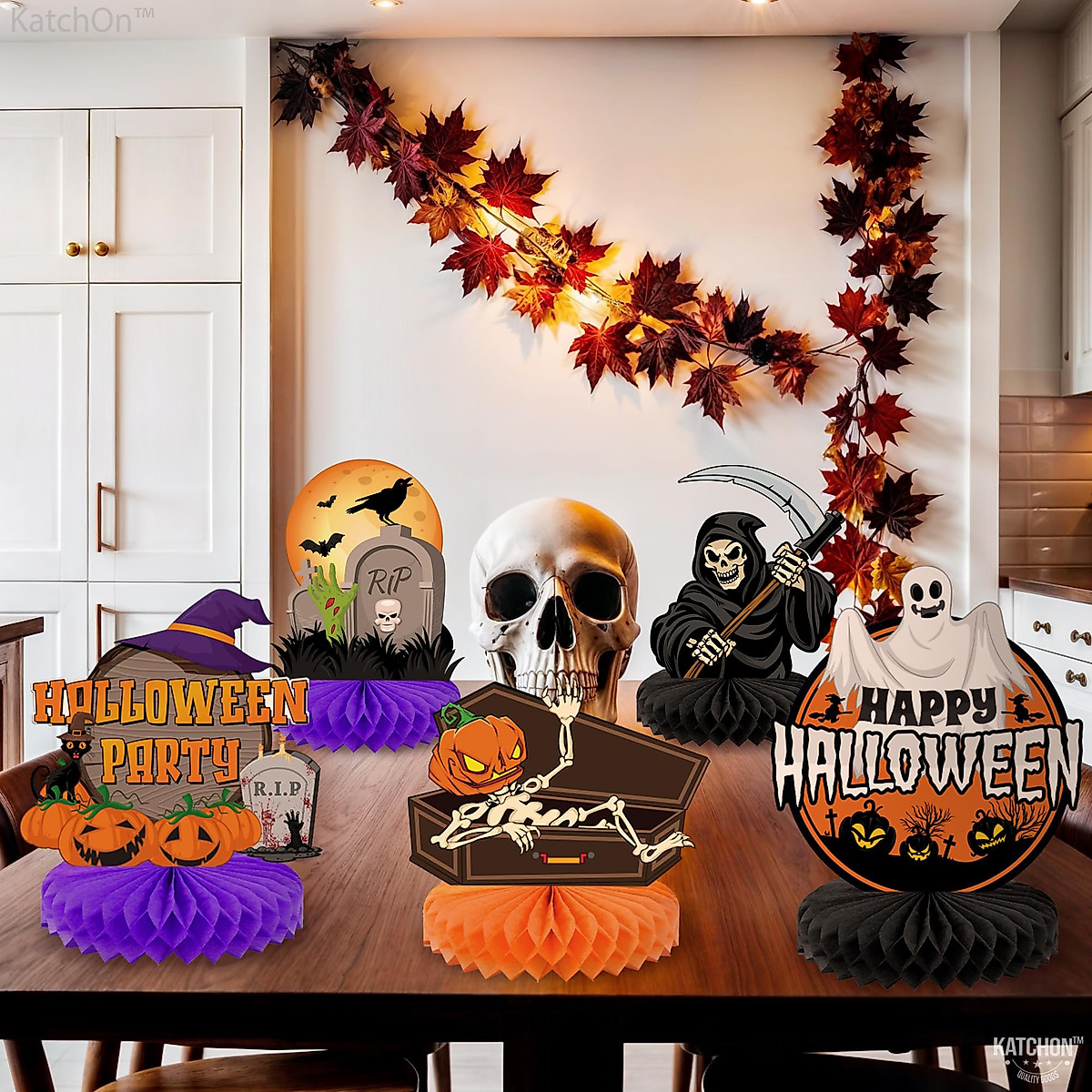 KatchOn, Scary Halloween Centerpieces - Pack of 12 | Halloween Table Centerpieces, Halloween Table Decor | Halloween Honeycomb Decorations for Halloween Decorations | Halloween Centerpieces for Tables