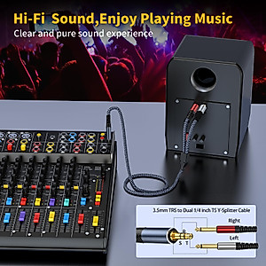 TAISUSAN 1/8 Stereo to Dual 1/4 Mono Cable 15ft, 3.5mm to Dual 1/4 Cable, 1/8 inch TRS Stereo to Dual 1/4 inch Splitter