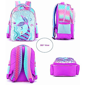 Usnyabni THE Crafts Reversible Sequin School Backpack Lightweight Little Kid Book Bag for Preschool Kindergarten Elementary (17", Mermaid