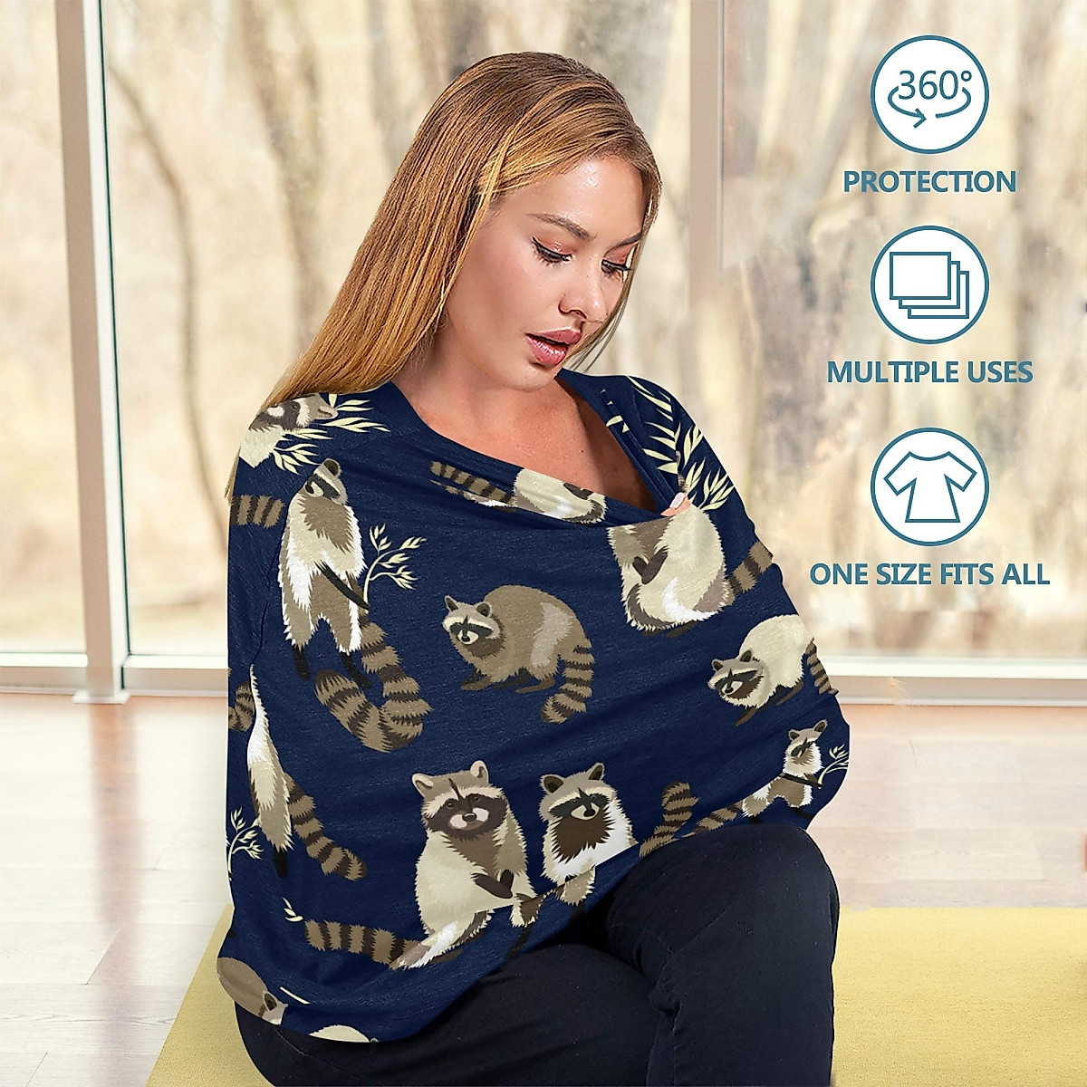 YYZZH Cute Fluffy Raccoon Tree Branch Forest Animal Beast Pattern Stretchy Baby Car Seat Cover Infant Canopy Nursing Covers Breastfeeding Cover Breathable Windproof Winter Scarf for Boys Girls