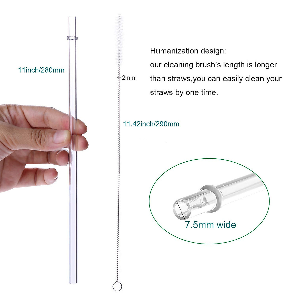 DAKOUFISH 11 Inch Clear Reusable Thick Tritan Plastic Drinking Straws Extra Long for 24oz & 40oz Mason Jar Tumblers,Dishwasher safe,Set of 12 Pcs Straws with Cleaning Brush (11inch, Clear)