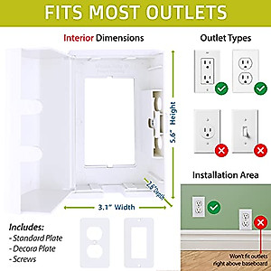 Baby Safety Outlet Cover BOX [Patent Pending] Double Lock for Much Better Toddler Proofing, Easier Operation, Simple 3 Step Install with Included Screws. Provides Extra Space Inside for Plugs,Adapters