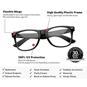 Art+Social 10 Black Nerd Glasses - Clear Lenses