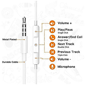 3 Pack 3.5mm Wired Headphone Plug, in-Ear Earphones, Earbuds Noise Isolating with Built-in Microphone & Volume Control Compatible with iPhone 6s 6 Plus 5s 5 iPad iPod MP3 MP4 Samsung Android Laptop