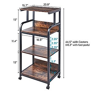 Fannova 4 Tier Printer Stand with Adjustable Storage Shelf, Large Tall Printer Table with Wheels for Home Office Small Spaces Organization, Stand Cart for Computer PC Tower CPU Shredder, Rustic Brown