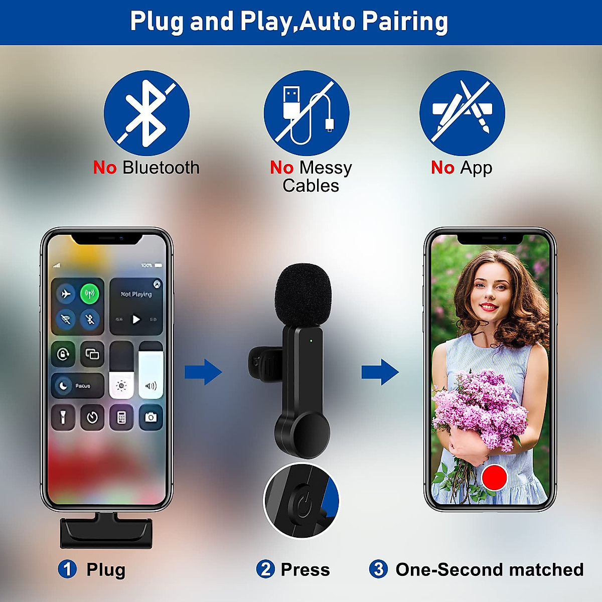AFEISY Wireless Microphone for iPhone iPad,Professional Dual Lavalier Lapel Mic,Clip-on Video Recording Lav Microphones for YouTube Tiktok Interview Vlog Live Stream Podcast