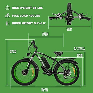COJMOYOV 2000W Electric Bike with 20Ah Removable Battery 26"×4" Fat Tire Ebike for Adults 35MPH 65Miles Electric Bicycles with Shi-Mano 21 Speed,Lockable Front Suspension,Hydraulic Disc Brake Green