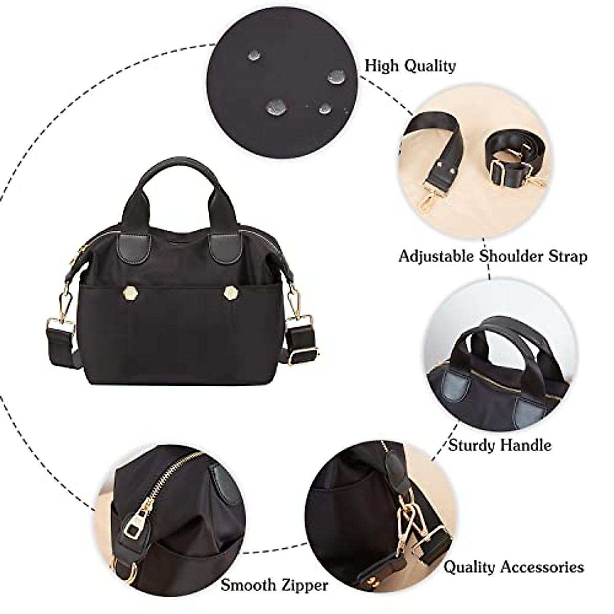 PORRASSO Women Crossbody Bag Fashion Shoulder Bag Multifunctional Handbag Ladies Satchel Nylon Messenger Bag for Travel School Work Daily Use Pink