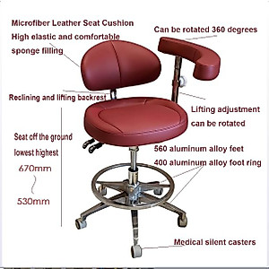 SFKLYU Dentist Chair Doctor Chair Dental Stool Assistant Stool with Backrest Microfiber Leather Height Adjustable,A6