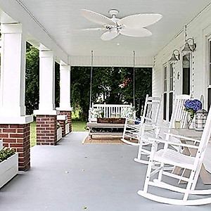 Honeywell Ceiling Fans Palm Island Tropical 52 Inch Ceiling Fan, Outdoor Ceiling Fan with Pull Chain, Tri-Mount 5 Palm Leaf Blade Design, ETL Wet Rated, White (50200-01)