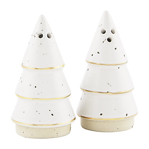 Mud Pie Stoneware Tree Salt and Pepper Set, Gold, 3 1/4" x 4" dia
