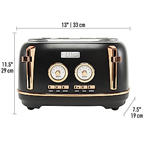 Haden 75083 DORSET 4 Slice Toaster, Wide Slot with Removable Crumb Tray and Settings, Black/Copper