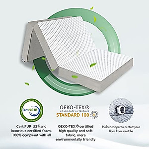 Bejibear Folding Mattress, Upgraded Memory Foam Tri-fold Mattress with Ultra Soft Cover, Oeko-tex CertiPUR-US Certified Non-Slip Breathable Washable Cover, Foldable Mattress for Floor