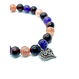 DCE Triple Stone OPTIMUM WEIGHT LOSSt Handmadee 8MM Gemstone Red Tiger Eye - Sunstone - Amethyst Beaded Jewelryyts Natural Healing Metabolism Booster Spiritualts By Dazzling Crys