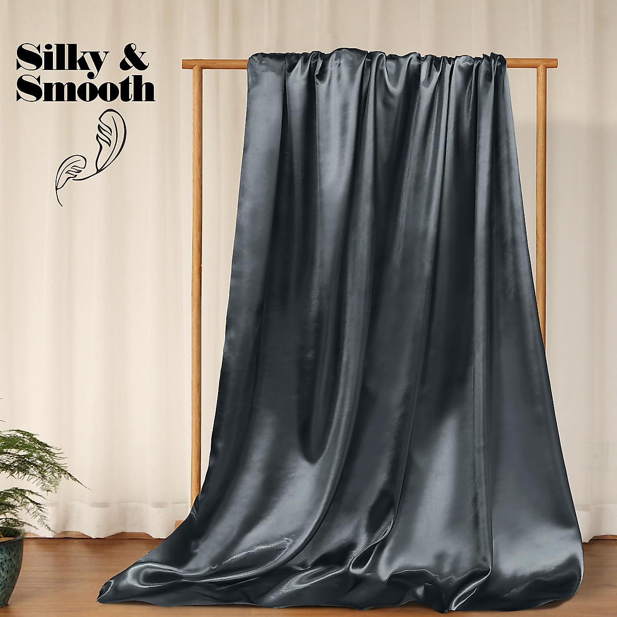 DLCFLF Grey Satin Fabric by The Yard, 2 Yards Charmeuse Satin Fabric 60 Inch Wide, Silky Satin Fabric for Bridal, Wedding, DIY Crafts, Sewing, Costumes, Shiny Cloth Fabric