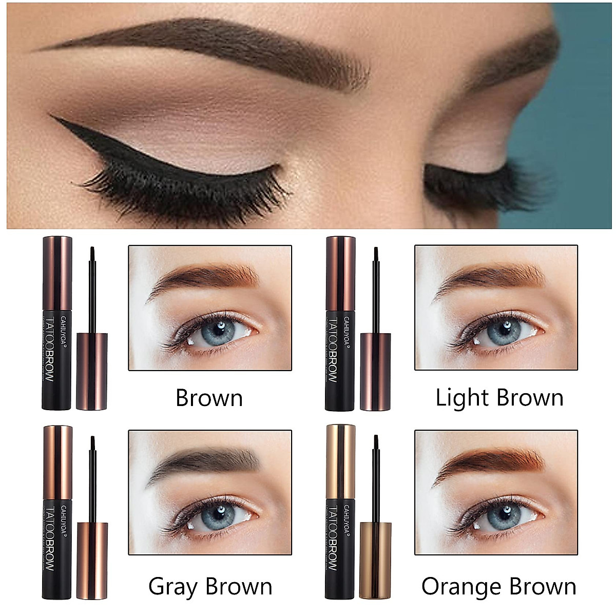 CAHIUYOA 1PCS Peel Off Tattoo Eyebrow Gel, Long-Lasting Waterproof Eyebrow Tattoo Makeup,Natural Elegant Eyebrow Tattoo Peel Off For All Types Of Eyebrows - Brown