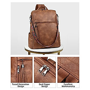 FADEON Laptop Backpack Purse for Women Large Designer PU Leather Laptop Bag, Ladies Computer Shoulder Bags