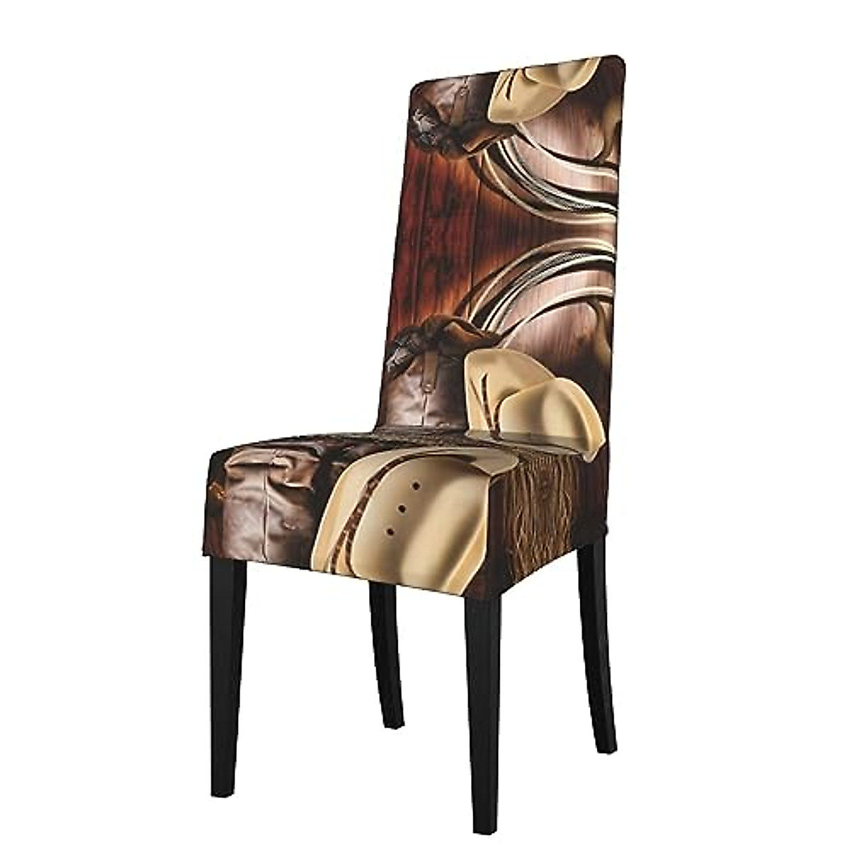 BROLEO Cowboy Black Hat Western Boots Picture Elastic Polyester Ammonia Dining Chair Cover - Protection Cover for Dining Chair Removable