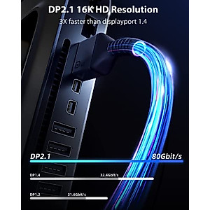 Maxonar VESA Certified DisplayPort 2.1 Cable, 16K DisplayPort Cable 2.0 Supports 80Gbps,16K@60Hz, 10K@60Hz, 8K@60Hz, 4K@165Hz, HDR, HDCP 2.2, 3D, ARC for Gaming Monitor, TV, PC, Laptop(6.6FT/ 2M)