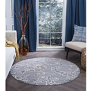Garland Transitional Floral Gray Round Area Rug, 5' Round