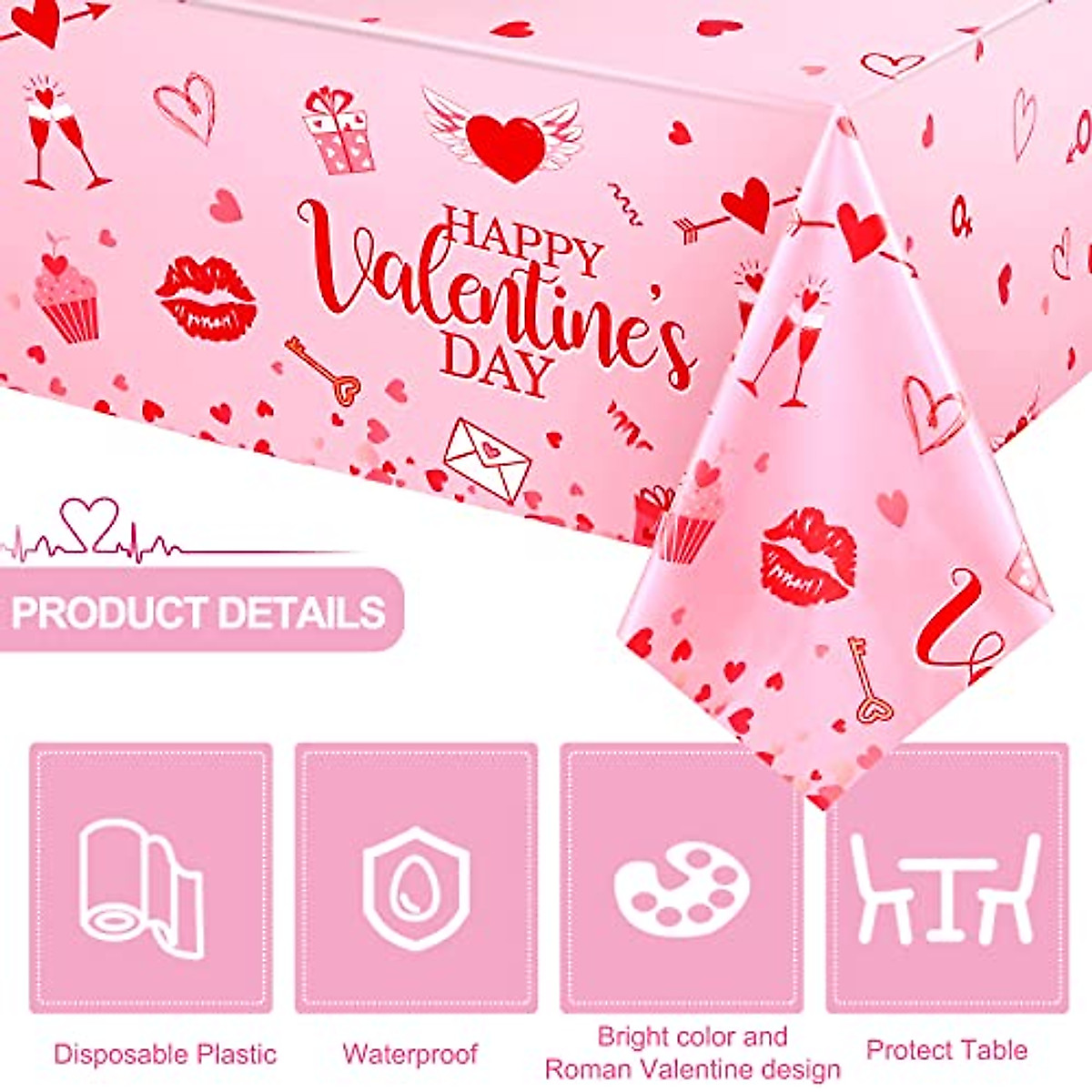3 Pack Valentine's Day Tablecloth Valentine Tablecloth Valentines Day Party Decoration Plastic Rectangular Love Heart Table Cover Valentines Day Wedding Anniversary Birthday Decor 54 x 108 Inch