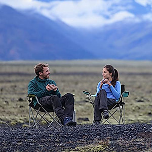 VILLEY Camping Chairs, Padded Folding Chair, Outdoor Portable High Camp Chair, Foldable Outside Arm Chair with Cup Holder & Carry Bag, Blue