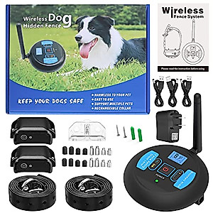 Lirioden Electric Wireless Dog Fence System Electric Fence for Dogs Containment Boundary Automatic Signal Radius Range 722ft, IPX8 Waterproof Rechargeable Tone&Shock Collar for Small Medium Large