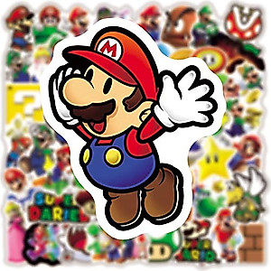 50Pcs Cartoon Mario Stickers for Kids，Cool Game Stickers Waterproof Vinyl Stickers for Water Bottle Laptop Luggage Skateboard Bike Decals (Mario)