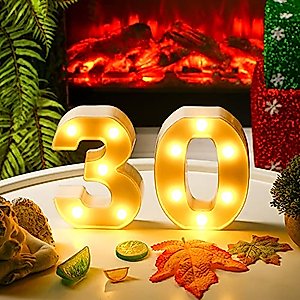 30th Birthday Decorations Marquee Numbers Light up Letters Plastic Led Light Up Number Letters Figure Fairy Birthday Party Supplies Battery Operated Numbers for 30th Happy Birthday Anniversary Event