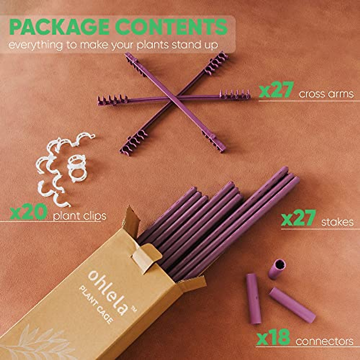 Large Tomato Cages for Garden - 48 Inches, 3-Pack Multifunctional Purple Tomato Plant Support for Vine, Vegetables, Fruits & Flowers with Adjustable Stake Arms - Non-Rusting with 20pcs Plant Clips