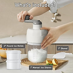 Yanpoake Manual Ice Shaver Snow Cone Machine Portable Shaved Crushed Ice Maker Crusher with 2 Free Ice Cube Tray & Ice Shovel for Home Outdoors Use