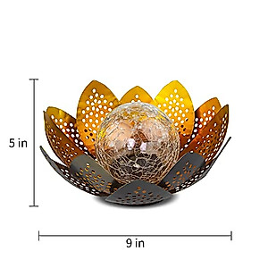 EGOBOO Metal Lotus Cracked Glass Globe Solar Outdoor Lights Garden Patio Lawn Mosaic Ball Powered Solar Lamps Outdoor Waterproof Landscape