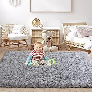 YOBATH Fluffy 8x10 Feet Large Area Rugs for Living Room Bedroom, Big Modern Soft Fuzzy Shaggy Carpet Shag Rugs Girls Boys Kids Nursery Dorm Room, Grey