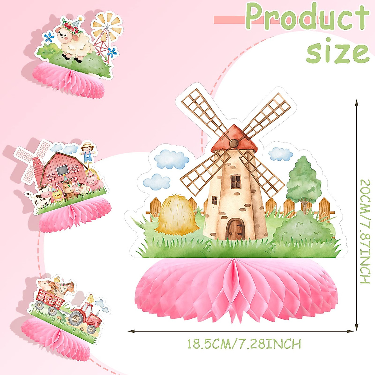 Amylove 10 Pcs Pink Farm Animals Party Supplies Girl Pink Barnyard Birthday Party Decorations Farm Animal Honeycomb Centerpiece for Table Birthday Baby Shower Party Decorations