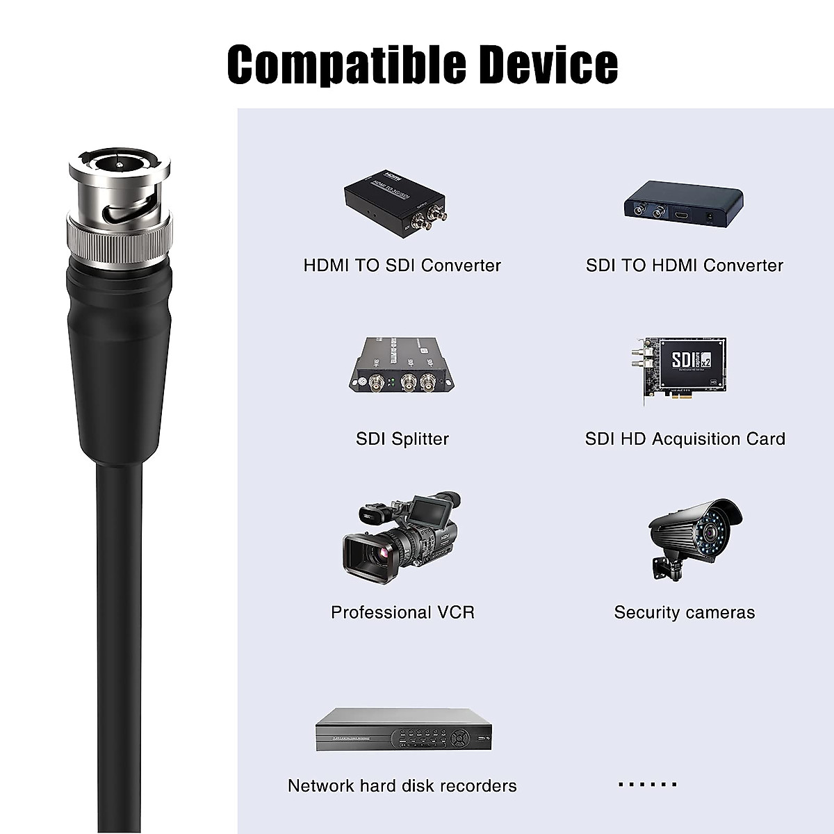 Dbilida 12G SDI Cable 100 ft, 4K@60Hz RG11 SDI Video Cable 75ohm BNC Cable 16AWG Supports 6G/3G-SDI/HD-SDI for Video Security Camera, Blackmagic SDI Converter