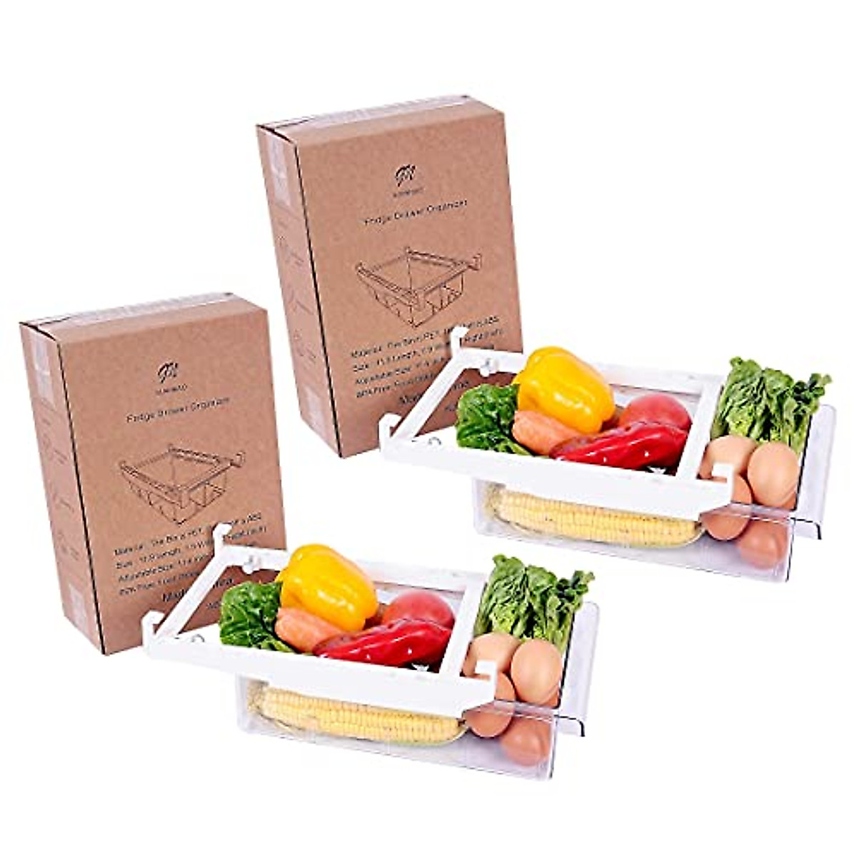 Guanniao Fridge Organizer Drawer Refrigerator Drawer Organizer Pull Out Plastic Fridge Storage Bins Containers for Fruit Vegetable (17.3inch-2Organizer)