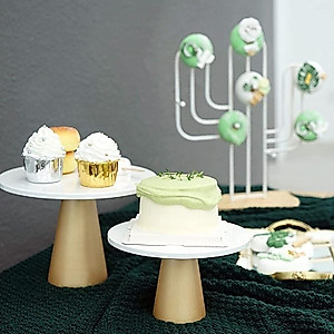 XENITE Dessert Set of 2 Round Cake Stands for Dessert Table Wood Cupcake Stand W/Metal Round Pedestal Holder Dessert Display Plate Serving Tray for Party Fruit Plate