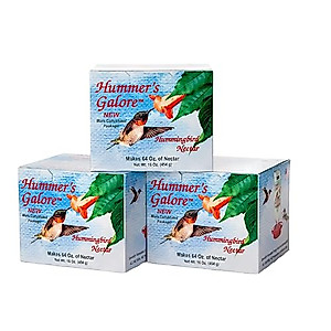 Hummer's Galore Hummingbird Food - Ready-to-Mix Hummingbird Nectar, All-Natural Nectar Collector Formula, 3-Pack Makes 192 oz, No Preservatives or Dyes