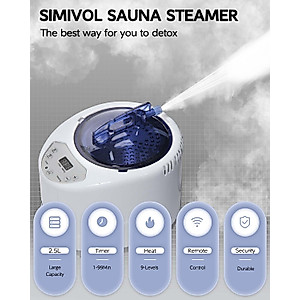 Simivol Sauna Steamer Machine, Portable Sauna Steamer, Steam Generator for Sauna, 2.5 Liter Home Sauna Steamer Pot with Remote Control, Steam Cup | Home Spa Sauna Accessories