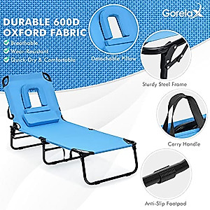 Giantex Chaise Folding Chair Adjustable Beach Patio Lounge Recliner, Blue