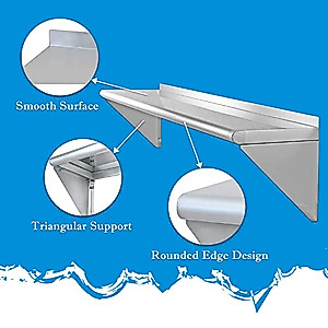 STEELBUS 12''x48'' - 2packs Wall Mounted Stainless Steel Shelf NSF Commercial Metal Wall Mount Floating Shelving for Kitchen, Restaurant, Food Truck,Garage,Washrooms,Home&Hotel