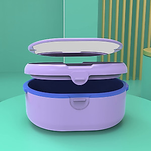 Large Denture Bath Case Cup Box Holder Storage Soak Container， Retainer Case,Mirror Orthodontics Mouth Guard Case,Suitable for Dentures, Partial Dentures, Chews and Removal Tool with Braces（Purple）…