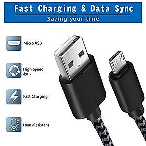 Android Charger Cable, HI-CABLE Micro USB Cable [2 Pack/6FT] with 2-Pack Dual Port USB Wall Charger Fast Charging Compatible with Samsung Galaxy S7 S6 J8 J7 Note 5,Kindle,LG,PS4,Camera (Black)