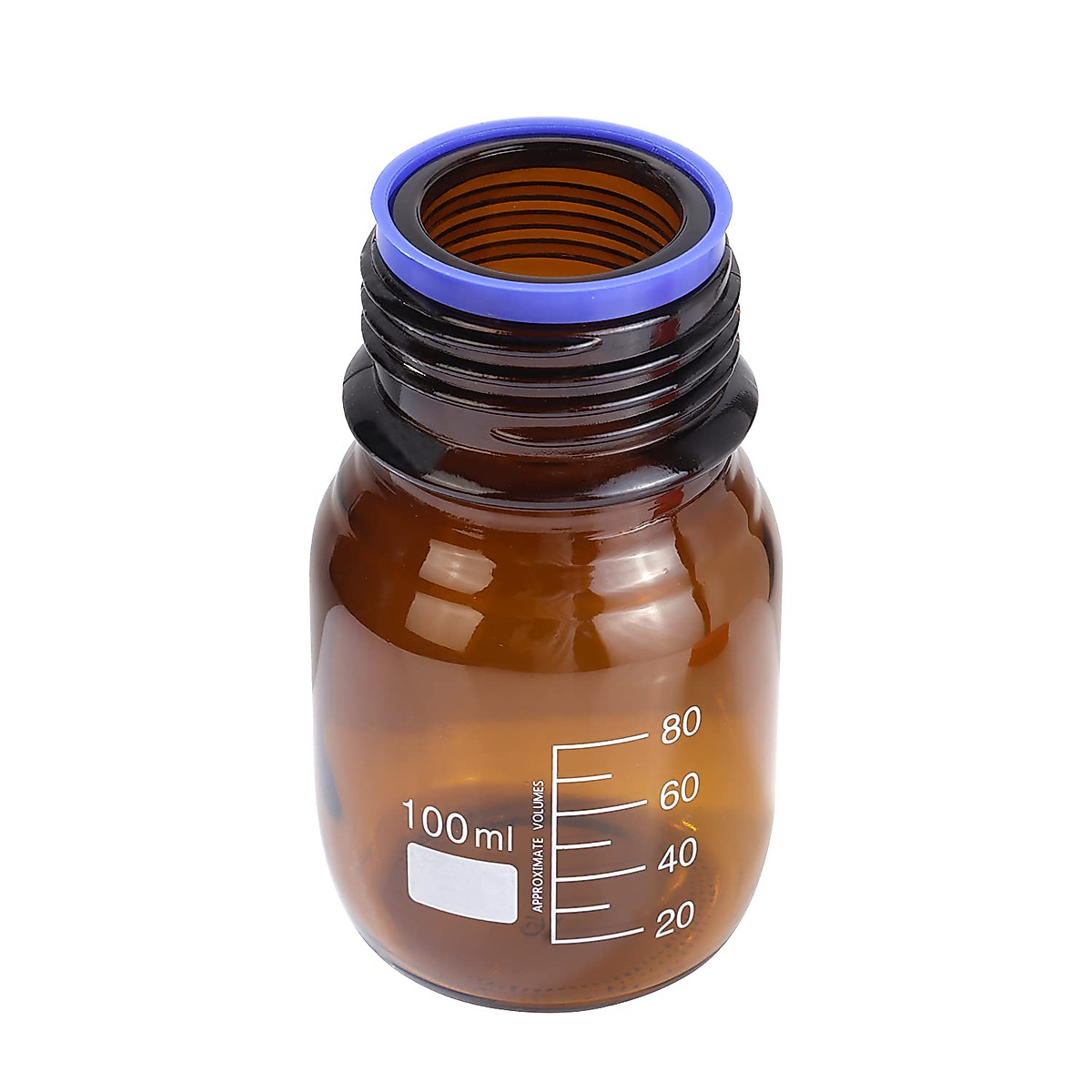 Pastein 20 Pieces Amber Borosilicate Glass 100 mL Graduated Round Lab Reagent Media/Storage Bottle With GL45 Orange Screw Cap