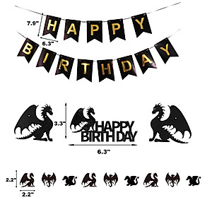 Dragon Birthday Party Decorations Dungeons and Dragons Theme Fantasy Party Supplies Including Dragon Cake Decoration and Toppers, Dragon Balloon Garland and Birthday Banner