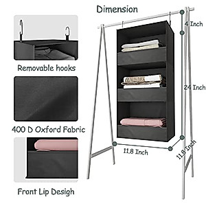 Aikebhc 2 Pack Hanging Closet Organizers and Storage, 3-Shelf Hanging Storage, Collapsible Wardrobe Storage Organizer for Bedroom Bathroom Storage Room RV Camper, Black