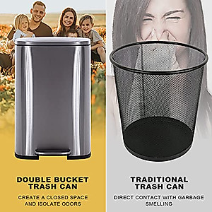 HCY Kitchen Trash Can Stainless Steel Metal Lid Step Can Garbage Can with Removable Plastic Inner Bucket Waste Bin for Office Kitchen Living Room Bathroom Bedroom 13 Gallon 50 Liter
