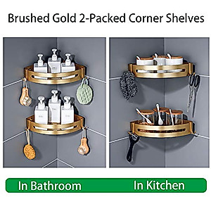 Brushed Gold Color 2 Packed Bathroom Shelves Shower Corner Caddy Organizer Shampoo Holder,Adhesive or Drilling