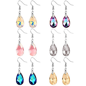 Akeoqi 6 Pairs Leverback Dangle Earrings Set Multi-color Tear Drop Cubic Zirconia Dangle Earrings For Women
